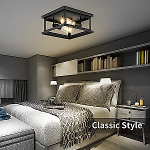 Drosbey 2-Light Flush Mount Ceiling Light Fixture, Farmhouse Light Fixtures, Industrial Vintage Ceiling Light for Kitchen, Bedroom, Hallway, Laundry