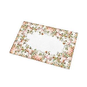 Floor Door Mats Shaggy Carpet Thanksgiving Fall Pumpkin Seamless White,Non Slip Soft Bath Rug Autumn Farm Plant,Fuzzy Area Cushion for Kitchen/Bedroom/Bathroom/Living Room Decor 24x35In