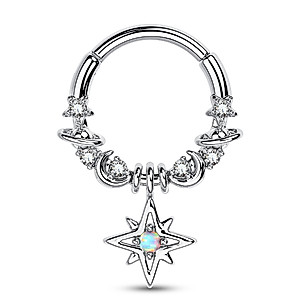 CM Crareesi Mania Dangle Septum Piercing Jewelry Star 10mm Septum Ring 316L Surgical Steel 16G Cute Helix Earrings for Women Daith Piercing Jewelry Dangle Nose Ring