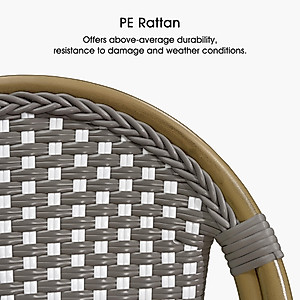 PURPLE LEAF French Counter Height Bar Stool Set of 4 25" Bamboo Print Finish Patio Bar Chairs with Back Rattan Bar Chairs French Bistro Set for Kitchen Outdoor Counter Stool Grey