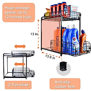 Under Sink Organizer, Sliding Cabinet Wire Basket Organizer, Higher 2 Tier Under Bathroom Storage Drawer, Multi-purpose Storage Shelf for Bathroom Kitchen Pantry