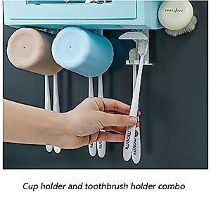 House-Style Toothbrush Holder, Punch-Free Multifunctional mouthwash Cup Holder, Wall-Mounted Set Brushing Cup, Moisture-Proof and Waterproof Shelf, Blue, Gray, White