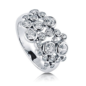 BERRICLE Sterling Silver Bubble Cubic Zirconia CZ Cocktail Fashion Ring for Women, Rhodium Plated Size 7
