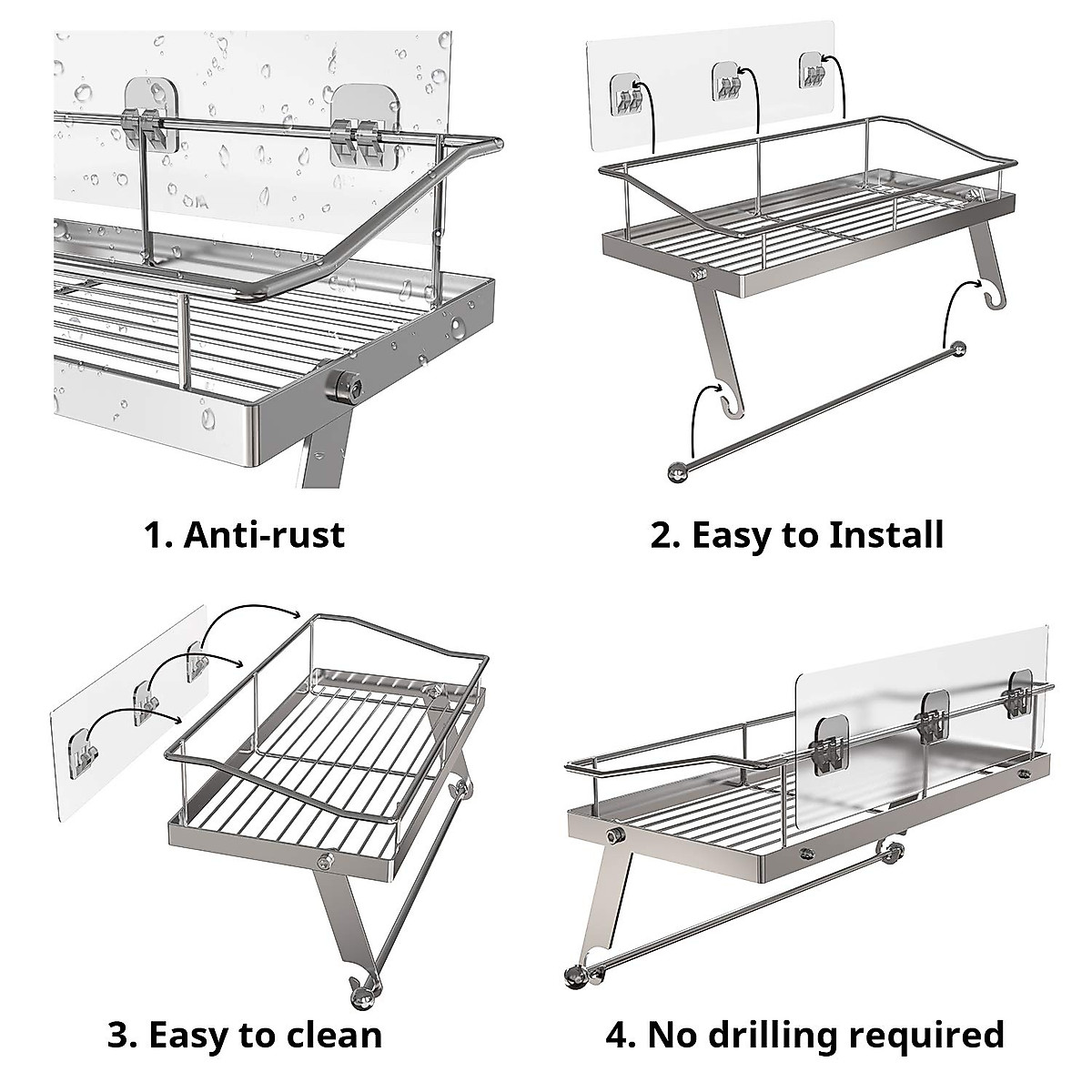 GeekDigg Paper Towel Holder with Shelf, Adhesive Wall Mount Paper Towel Holder for Kitchen & Bathroom, Stainless Steel, Durable Metal Wire, No Drilling