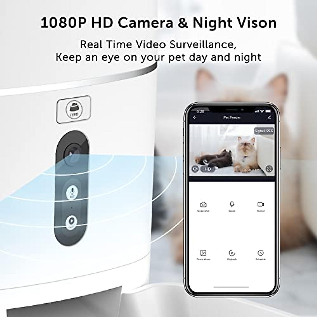 Automatic Cat Feeder, eco4life 6L WiFi Pet Food Dispenser, Timed Cat Feeder with Camera, APP Control, Scheduled Feedings and Portioned Meal, Compatible with Alexa, Google Assistant and Siri