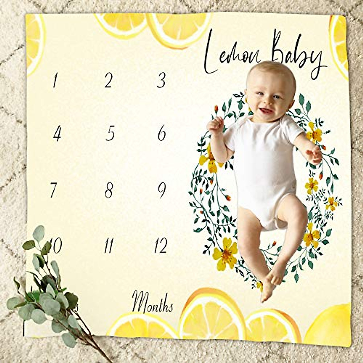 LYLYCTY Baby Milestone Blanket, Lemon Design Photography Background Prop for Neutral Newborn Baby, Baby Boy and Girl Gifts 47"x47" BTWYLY76