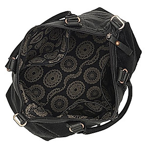 American West Satchel-Leather Zip Top Convertible Bag- KeyTag Purse Charm (Cow Town Chocolate w Hair)