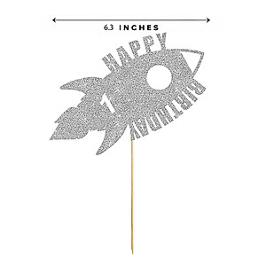 Silver Rocket 1st Birthday Cake Topper, Glitter Boy Girl Space 1 Year Birthday Party Decoration