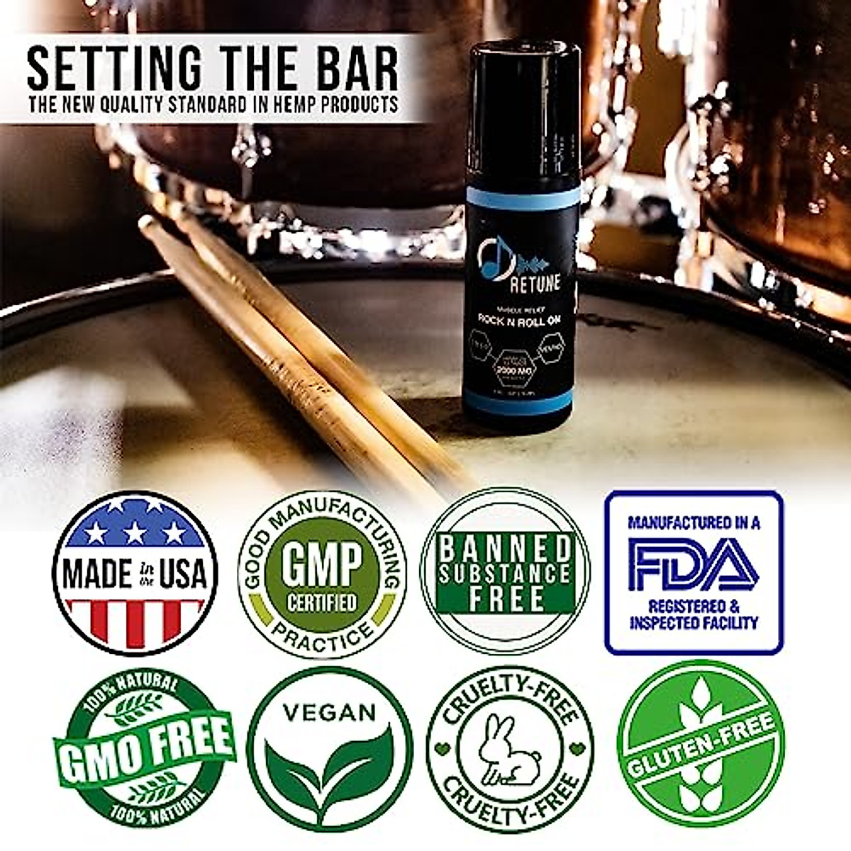 Retune Wellness Rock n Roll On 2000mg Hemp Oil w DMSO for Recovery