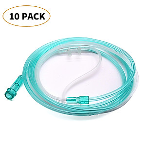 Healva 10 Pack High-Flow Soft Nasal Oxygen Cannula, Standard Connector 6.6 Feet, Green Tubing