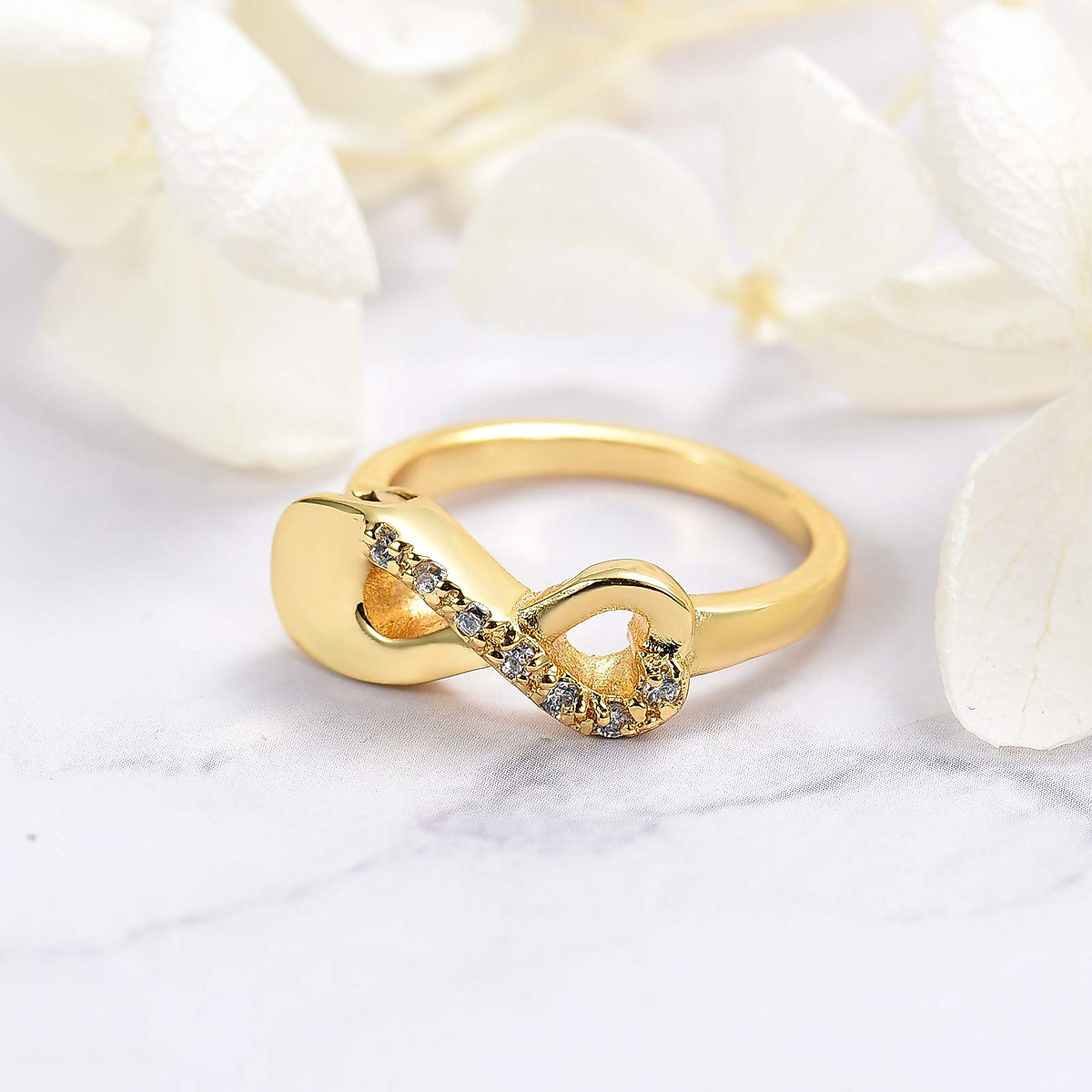 XSMZB Cremation Ring for Ashes Crystal Infinity Ring Memorial Keepsake Urn Ring Holder Ash for Pet/Human Urn Ring for Women (Gold, 6)