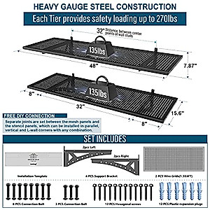 Sanhang 2Pack 1.3x4ft Garage Storage Wall Shelves, Wall Shelf Garage Storage Rack Floating Shelves (Black)
