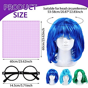 Taiyin 9 Pcs Halloween Group Costume Blue Bob Wig Short Blue Wig Green Wig Movie Characters Halloween Costume Party Cosplay