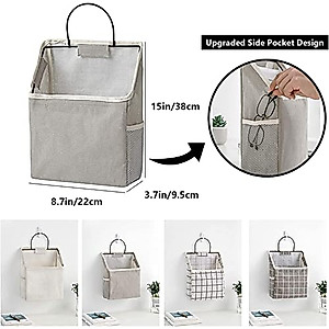 2Pack Plain Wall Hanging Storage Bag - Gray and White, Over The Door Closet Organizer Hanging Pocket Linen Cotton Organizer Box Containers for Bedroom, Bathroom Dormitory Storage