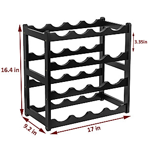 Homevany Bamboo Wine Rack, Sturdy and Durable Wine Storage Cabinet Shelf, Wine Racks Countertop for Pantry - 4 Tiers 16 Bottle Wine Rack Black