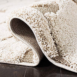 SAFAVIEH Florida Shag Collection 2'3" x 21' Cream/Beige SG455 Scrolling Vine Graceful Swirl Textured Non-Shedding Living Room Bedroom Dining Room Entryway Plush 1.2-inch Thick Runner Rug