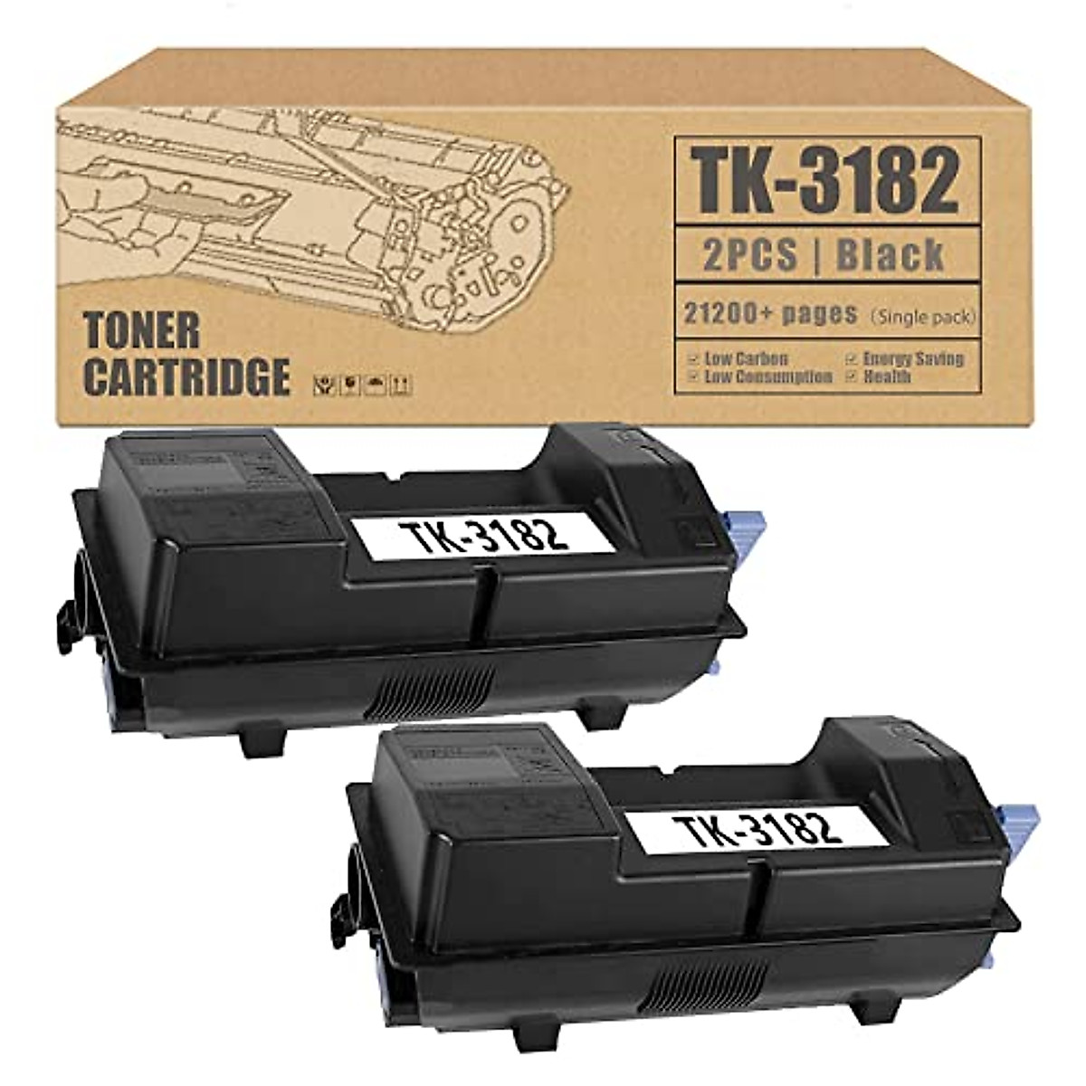 2 Pack Black TK-3182 TK3182 1T02T70US0 Toner Cartridge Replacement for Kyocera ECOSYS M3655idn P3055dn -by Ferruprint