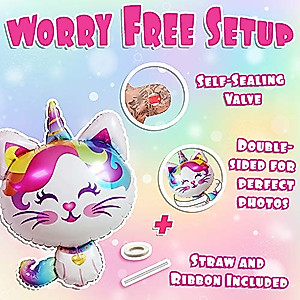 OMG Party Factory Caticorn Party Supplies Balloon Decorations | Birthday Decor for Girls Cat Unicorn Theme | Fancy Rainbow Kitty Balloons for Bday or Baby Shower | Mylar Foil Balloon Set for Kids