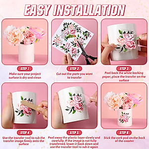 Glenmal 24 Sheets Sunflower Rub on Transfers for Crafts and Furniture Rub on Transfer Stickers Fall Thanksgiving Rub on Decals Floral for Wood DIY Craft Furniture, 5.9 x 5.9 Inch(Rose Style)