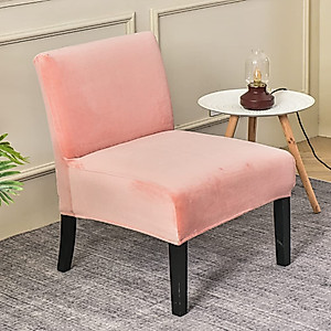 JIAN YA NA Armless Accent Chair Cover, Stretch Armless Chair Slipcover Velvet Armless Chair Covers Slipper Chair Slipcover Furniture Protector Covers for Living Room Bedroom(Velvet, Pink)