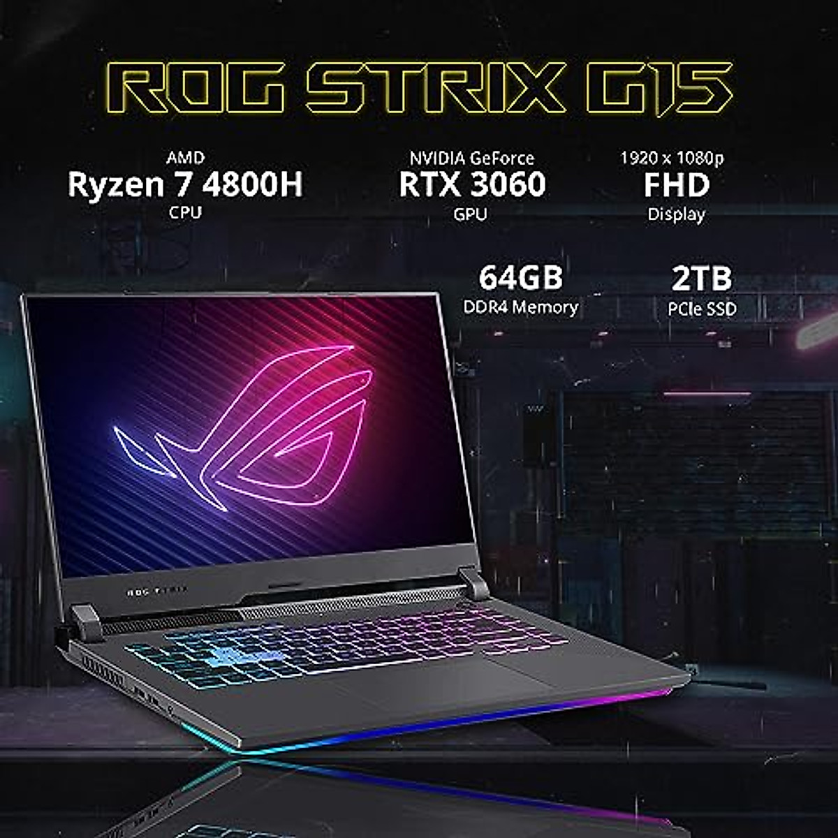 ASUS ROG Strix G15 Gaming Laptop, 15.6" FHD 144Hz Display, AMD Ryzen 7-4800H, 64GB RAM, 2TB PCIe SSD, RGB Backlit Keyboard, GeForce RTX 3060 6G, Wi-Fi 6, Win 11 Pro, Gray, 32GB USB Card