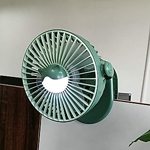 Fjyikj Rechargeable Battery Powered Clip-Fan with Night-light Battery Operated Mini Clip on Fan,Portable Cooling Fan with 3 Speed,USB Desk Fan,Stroller Fan,Fan for Home Office Camping (Green)
