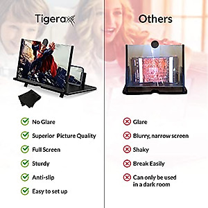 TigeraX Screen Magnifier for Cell Phone Enlarges Screen 4X - Watch Movies, Shows and Gaming - 12inch Light, Foldable, Easy to Use - 2022 Newest Version Clear HD 3D - Fit for All Mobile Phone Black