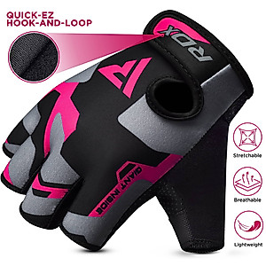 RDX Weight Lifting Gloves Women Fitness Workout, Anti Slip Padded Palm Grip Protection, Elasticated Breathable, Powerlifting Gym Bodybuilding Strength Training, Half Finger, Cycling Calisthenics