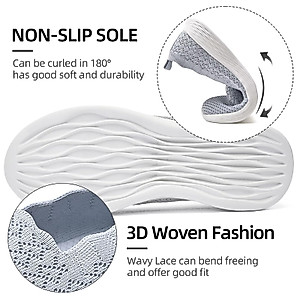 Puxowe Women's Slip on Wide Walking Flat Shoes-Comfortable Low-Top Knit Width Loafer Sneaker Light GraySize 7 US