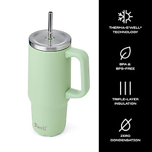 S'well Recycled Stainless Steel Tumbler XL with Straw and Handle, 30oz, Pistachio, Triple Layered Vacuum Insulated Containers Keeps Drinks Cold for 36 hours and Hot for 9