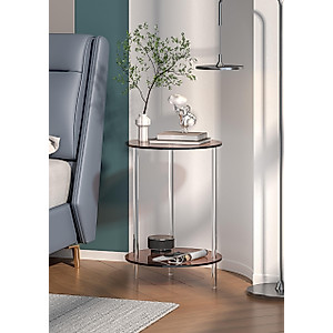 Smitten.Life Acrylic Round Side Table for Small Spaces, 15.7" L x 15.7" W x 22.3" H, Small Nightstand/Bedside/End Table for Living Room, Bedroom, 2-Tier, Dark Yellow