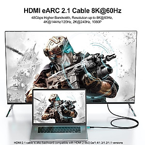 UVOOI 8K HDMI ARC/eARC Cable for Soundbar 6.6FT, eARC HDMI 2.1 Cable, High Speed HDMI Cord 48Gbps 8K@60Hz, 4K@120Hz Dolby Atoms (HDCP 2.2&2.3, 3D, HDR10) for Sound bar, Roku TV, PS5, HDTV, Blu-ray