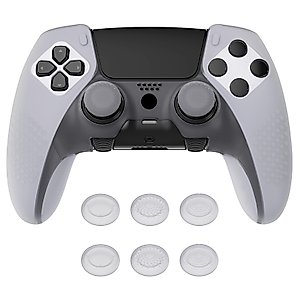 PlayVital 3D Studded Edition Anti-Slip Silicone Cover Case for ps5 Edge Controller, Soft Rubber Protector Skin for ps5 Edge Wireless Controller with 6 Thumb Grip Caps - Clear White