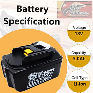 QCZRED 2 Pack 18V 5.0Ah BL1850B Battery and 3A Charger DC18RC Replace for Makita 18V LXT BL1850 BL1840b BL1830 BL1815 BL1860B Battery