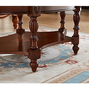 Gexpusm Oval Coffee Tables, Natural Wood Coffee Table, Round Solid Wood Center Large Glass Panel Coffee Tables for Living Room, with Storage Cherry Red 46x29x18In