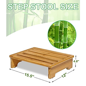 Bamboo Safety Stool Wood One Step Stool Mobility Half Step Stool Stepping Stool Foot Stool Natural Color with Solid Wood for Stairs Bed Kitchen Bathroom Cars for Adults Seniors and Kids Training