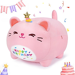 Pink Birthday Cat Plush Stuffed Animals-Gifts for Girlfriend, 16'' Pink Cat Plush, Kawaii Plushies Cat Body Pillow Cat Plushie, Kitten Plush Throw Pillow Sleeping Pillow Kids Birthdays Gifts