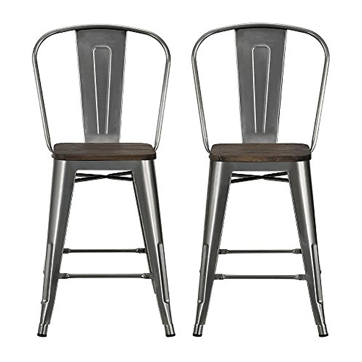 DHP Luxor Counter Stool with Wood Seat and Backrest, 24", Antique Gun Metal