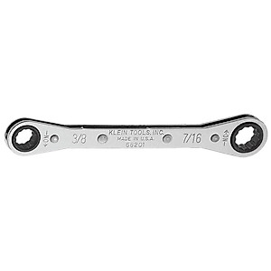 Klein Tools 68201 Ratcheting Box Wrench, Made in USA, 3/8-Inch x 7/16-Inch with Reverse Ratcheting and Chrome Plated Finish
