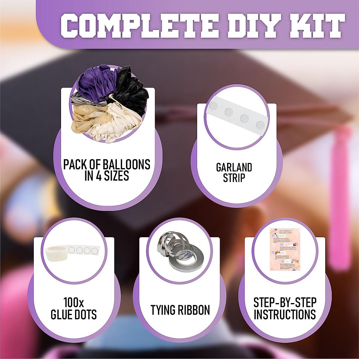 ALL-IN-1 Purple and Black White Balloons Garland & Arch Kit – Small and Large White Purple and Black Balloons – Party Decorations for Graduations, Birthdays, Retirement, Halloween – Wednesday