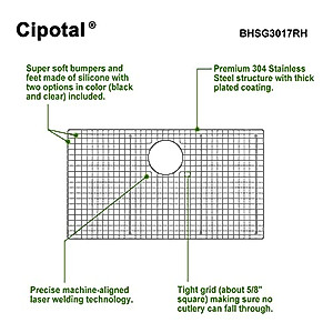 CIPOTAL 29.5 in. x 16.5 in. Rear Drain Kitchen Sink Bottom Grid with Supersoft Silicone Feet in 304 Grade Stainless Steel