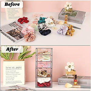 Hipiwe 5-Drawers Plastic Storage Organizer, Clear Hair Accessories Organizer with Large Capacity for Bathroom, Dresser, Cosmetic Hair Tie Container for Girls Women