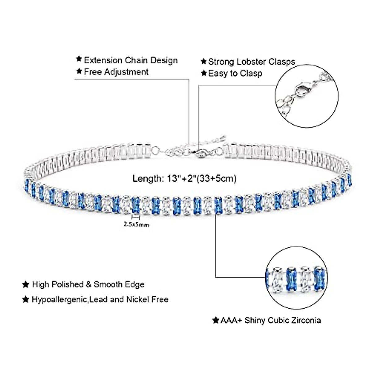 PORIMEE Silver Tennis Necklace Bracelet Earrings Sets Pack of 4, Blue Cubic Zirconia Tennis Jewelry Set for Women Trendy Fashion Jewelry Gift for Girls