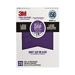3M 26150CP-P-G Pro Grade No-Slip Grip Advanced Sandpaper, 9 x 11-Inch, 150 Grit, Pack of 20, 1, 20 Count