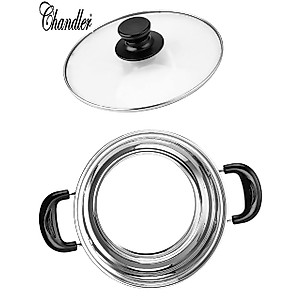 Chandler Cooking Set Stainless Steel Available in Small, and Large Size include Saucepans Cooking Pots Pan Deep Pan with Tempered Glass Lid Commercial Grade Base 4 Layers (Stainless Steel 7 Pieces)