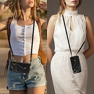 YIRRANZD Crossbody Wallet Case for iPhone SE 2020 / SE 2022/8 / 7 with Card Holder, Leather Case with Long Shoulder Strap, Purse Shockproof Flip Cover for iPhone SE 2020 / SE 2022/8 / 7 (Black)