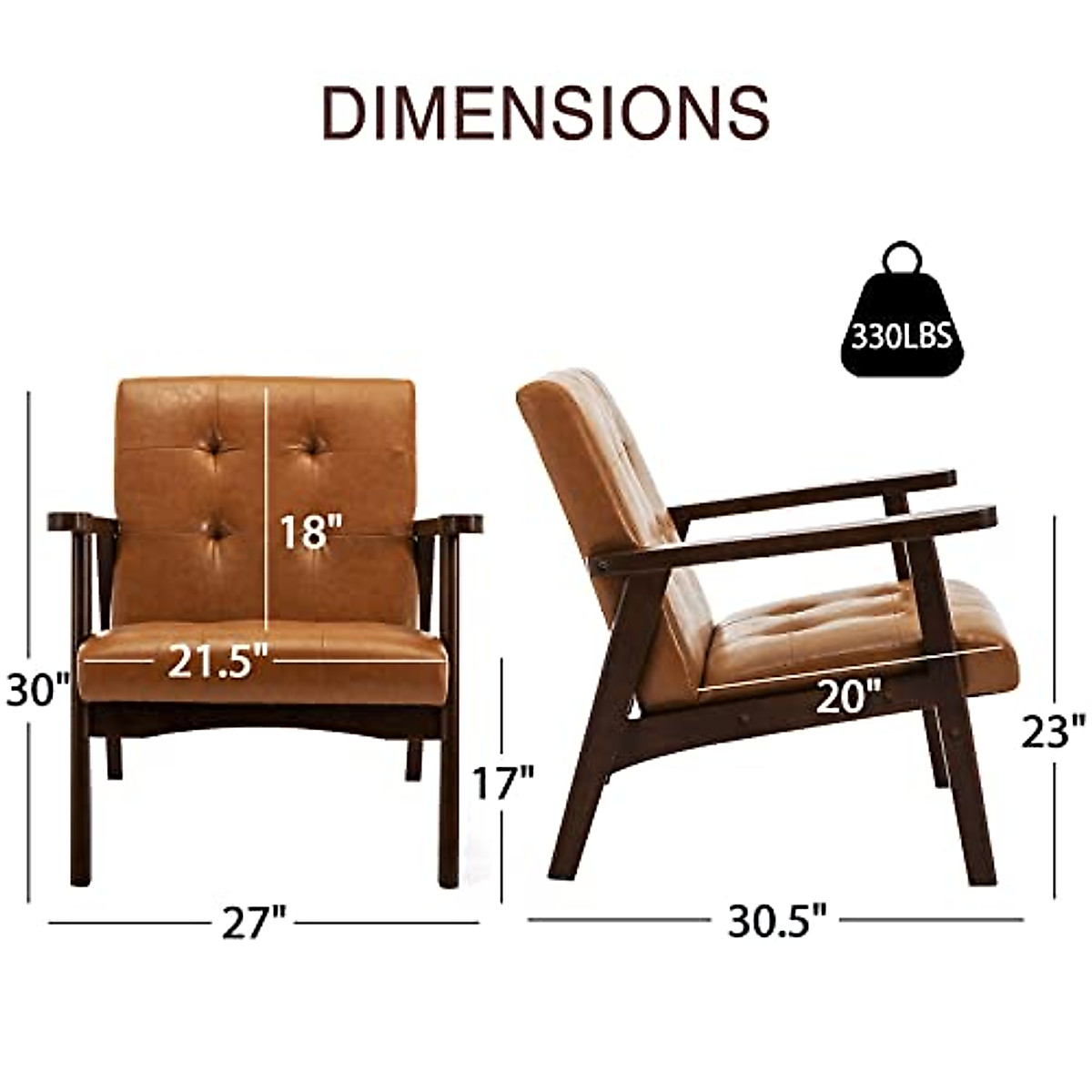 Bonzy Home Mid Century Modern Accent Chair for Living Room, Upholstered Faux Leather Armchair Comfy Retro Bedroom Side Chair with Solid Wood Frame, Orange