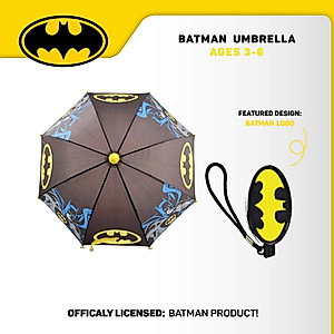 DC Comics Kids Umbrella, Batman Rain Wear For Boys Ages 3-6