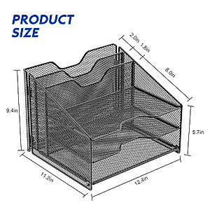 samstar Mesh Desk File Organizer Letter Tray Holder, Desktop File Folder Holder with 3 Paper Trays and 2 Vertical Upright Section, Black.