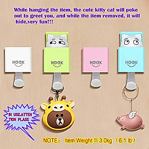 JUHOT Cute Cat Wall Hook, Fun Adhesive Kids Wall Hooks for Boy and Girl Room Bedroom Hanging Towel, Coat, Hat, Scarf, Cloth, Key, Bag, Belt, Toy and More [4-Pack]